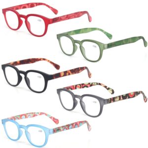 kerecsen reading glasses fashion men and women readers spring hinge with pattern design eyeglasses for reading (5 pack mix color, 1.25)