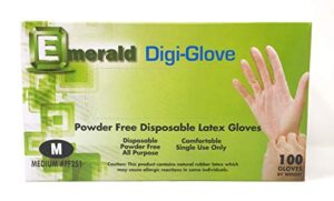 emerald digi-gloves, powder free disposable latex gloves (medium)