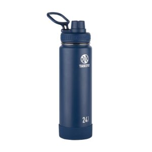 takeya actives 24 oz vacuum insulated stainless steel water bottle with spout lid, premium quality, midnight blue