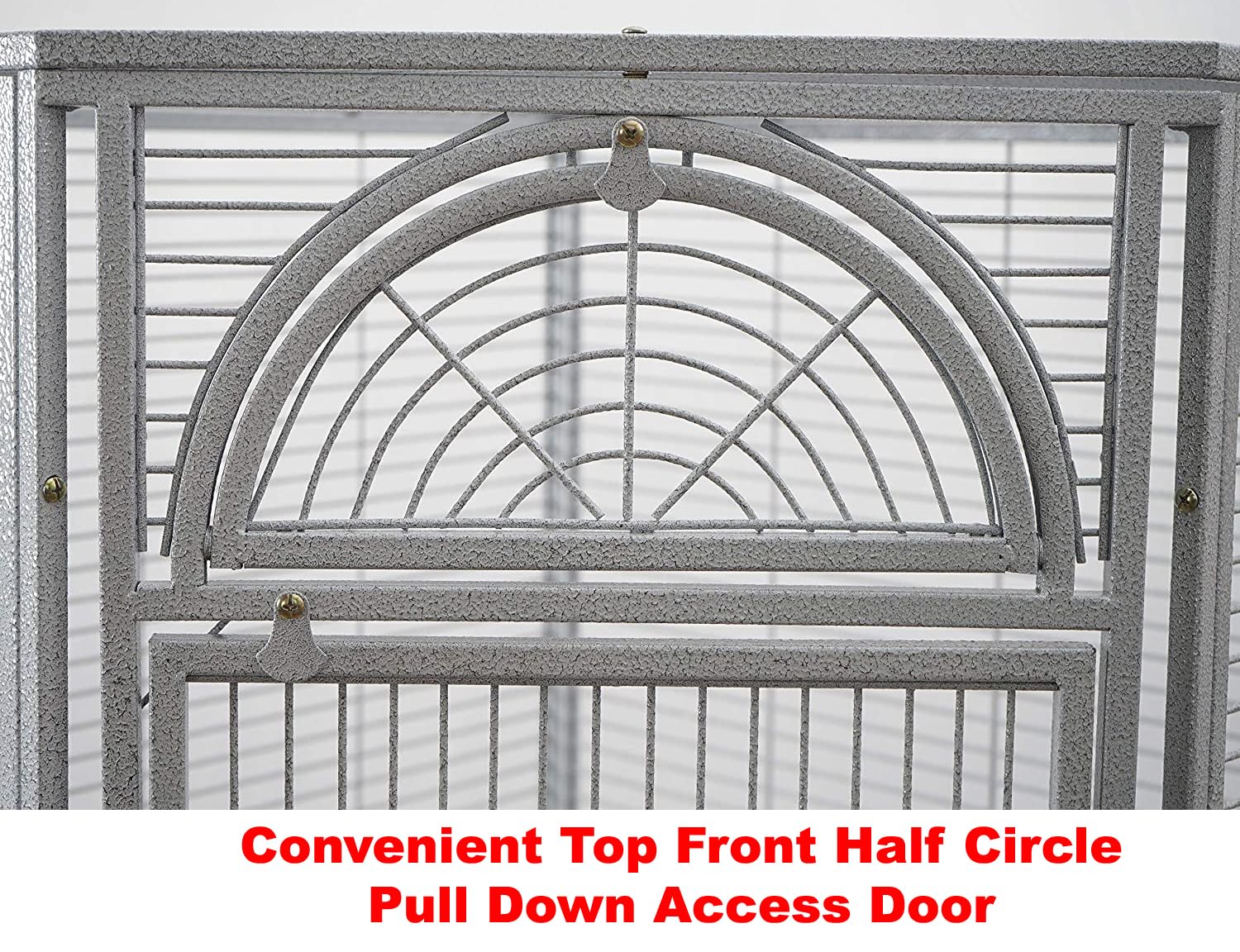 64" Extra Large Corner Bird Flight Breeding Wrought Iron Rolling Parrot Cage Side Solid Metal Plate Feed Doors Pull Out Metal Grate and Tray with Around Metal Seed Guard