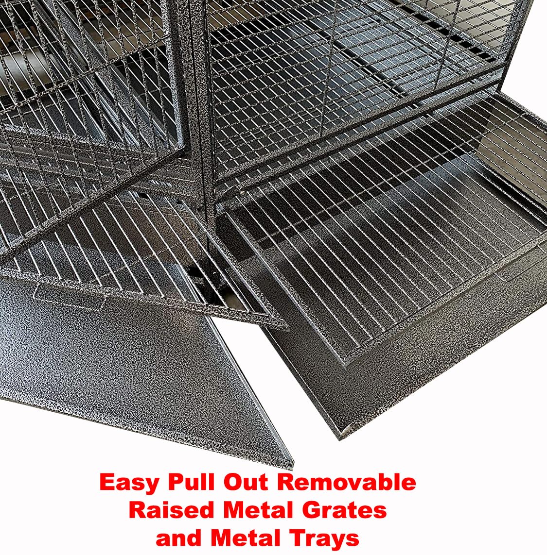 64" Extra Large Corner Bird Flight Breeding Wrought Iron Rolling Parrot Cage Side Solid Metal Plate Feed Doors Pull Out Metal Grate and Tray with Around Metal Seed Guard