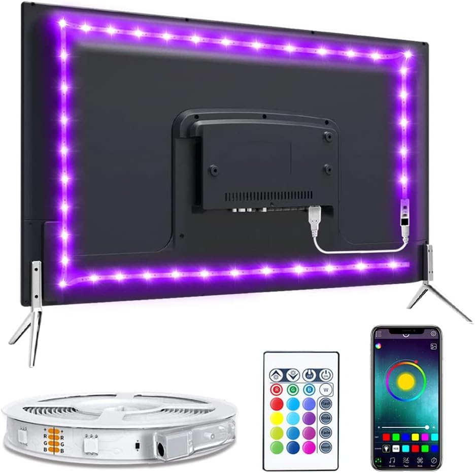 Nexlux LED Lights for 58 Inch TV,Backlight 8.2ft USB LED Light Strip Indoor Use APP Controlled with Remote, DIY Colors TV LED for Gaming Lights,Ambient Lighting Kit