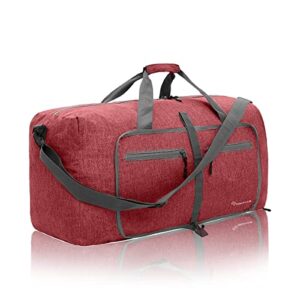 dimayar travel duffle bag for men - foldable duffel bag with shoes compartment - overnight bags waterproof & tear resistant(65l,red)