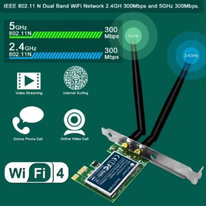 FebSmart Wireless N Dual Band 600Mbps (2.4GHz 300Mbps or 5GHz 300Mbps) PCIE WiFi Adapter for Windows 11, 10, 8.x, 7, XP (32/64bit) and Windows Server Desktop PCs, 2X2 MIMO PCIE WiFi Card (FS-N600)