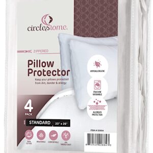 Pillow Protectors 4 Pack Standard Zippered - 100% Cotton Breathable Pillow Covers - Protects Pillows from Dirt, Dust and Debris (Standard - Set of 4 - 20x26)