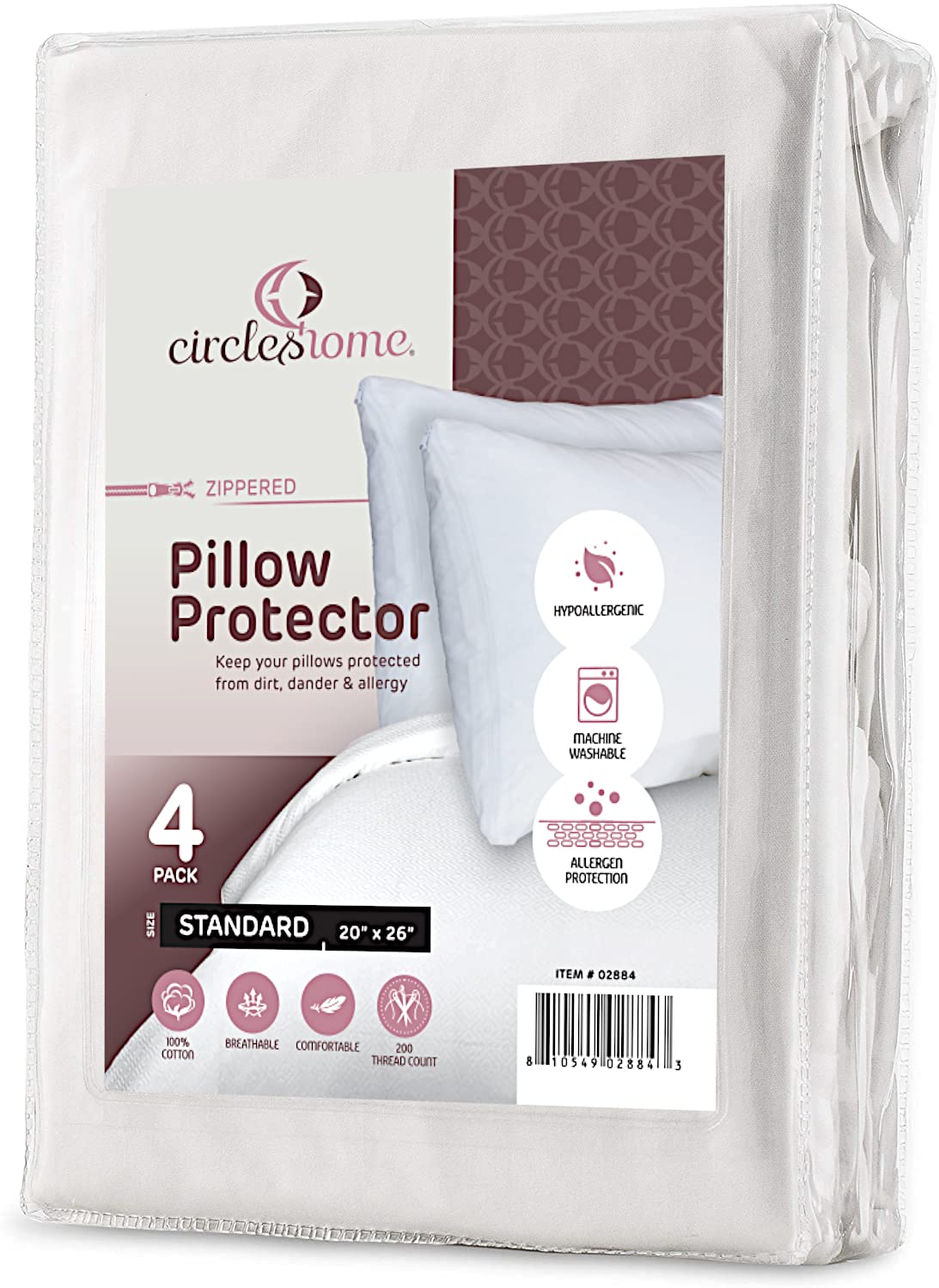 Pillow Protectors 4 Pack Standard Zippered - 100% Cotton Breathable Pillow Covers - Protects Pillows from Dirt, Dust and Debris (Standard - Set of 4 - 20x26)