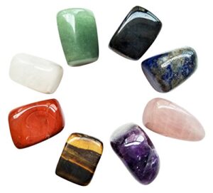 chakra stones set of 7+1, protection crystals for chakra balancing, healing crystals and stones for crystal therapy, meditation & reiki, tumbled & polished