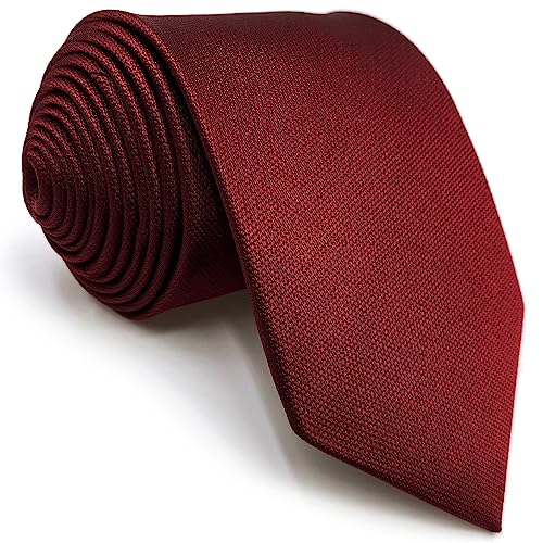 S&W SHLAX&WING Solid Color Red Wedding Silk Neckties for Men Classic Tie 57.5 inches