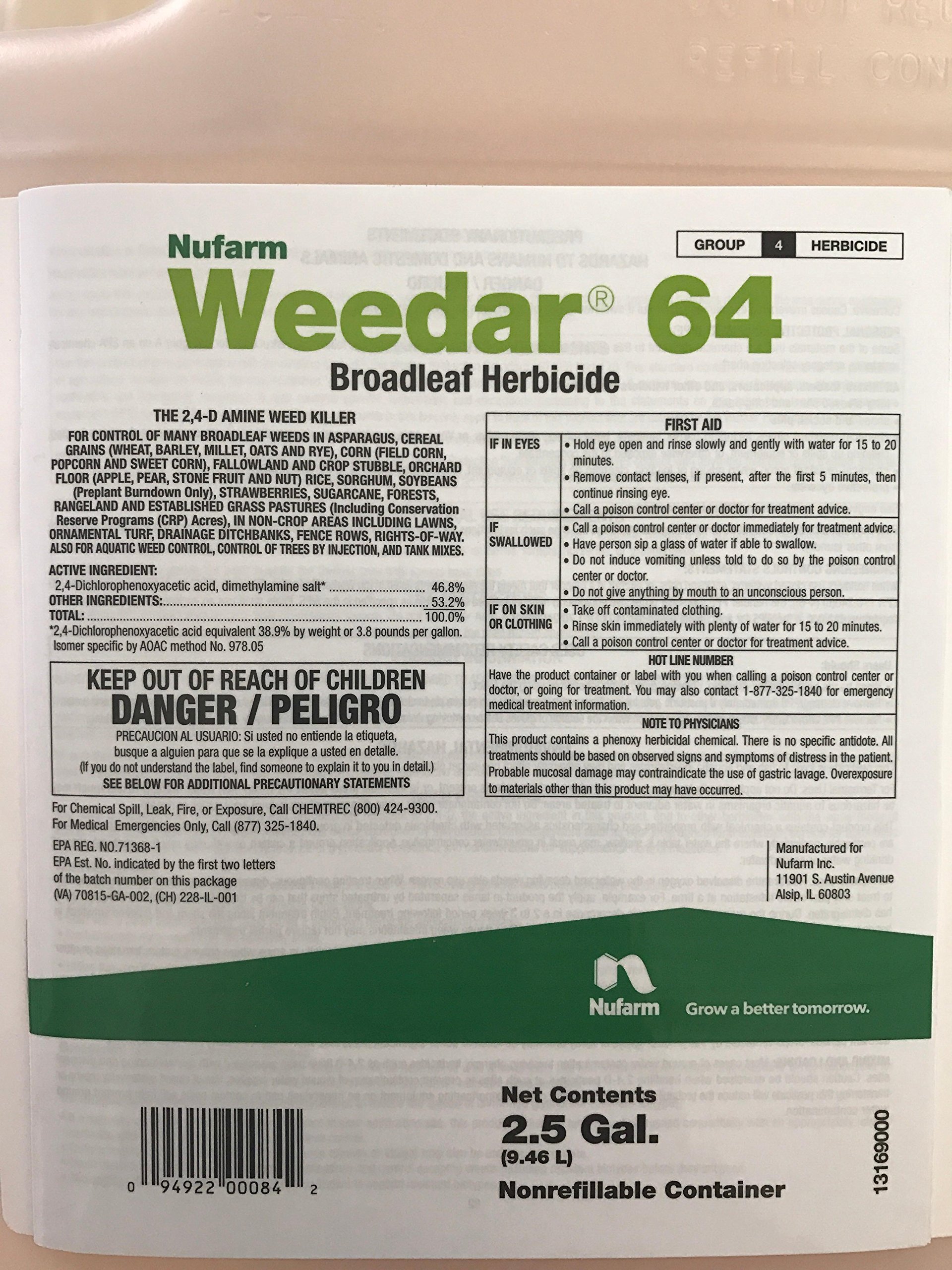 Weedar 64 Broadleaf Herbicide 5 Gallons, Liquid (2 x 2.5gal)