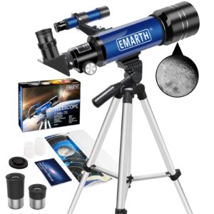 telescope, 70mm aperture kids telescope with 2 eyepieces, 360mm refractor portable telescope for kids with tripod & finder scope, stem toys astronomy gifts for children blue