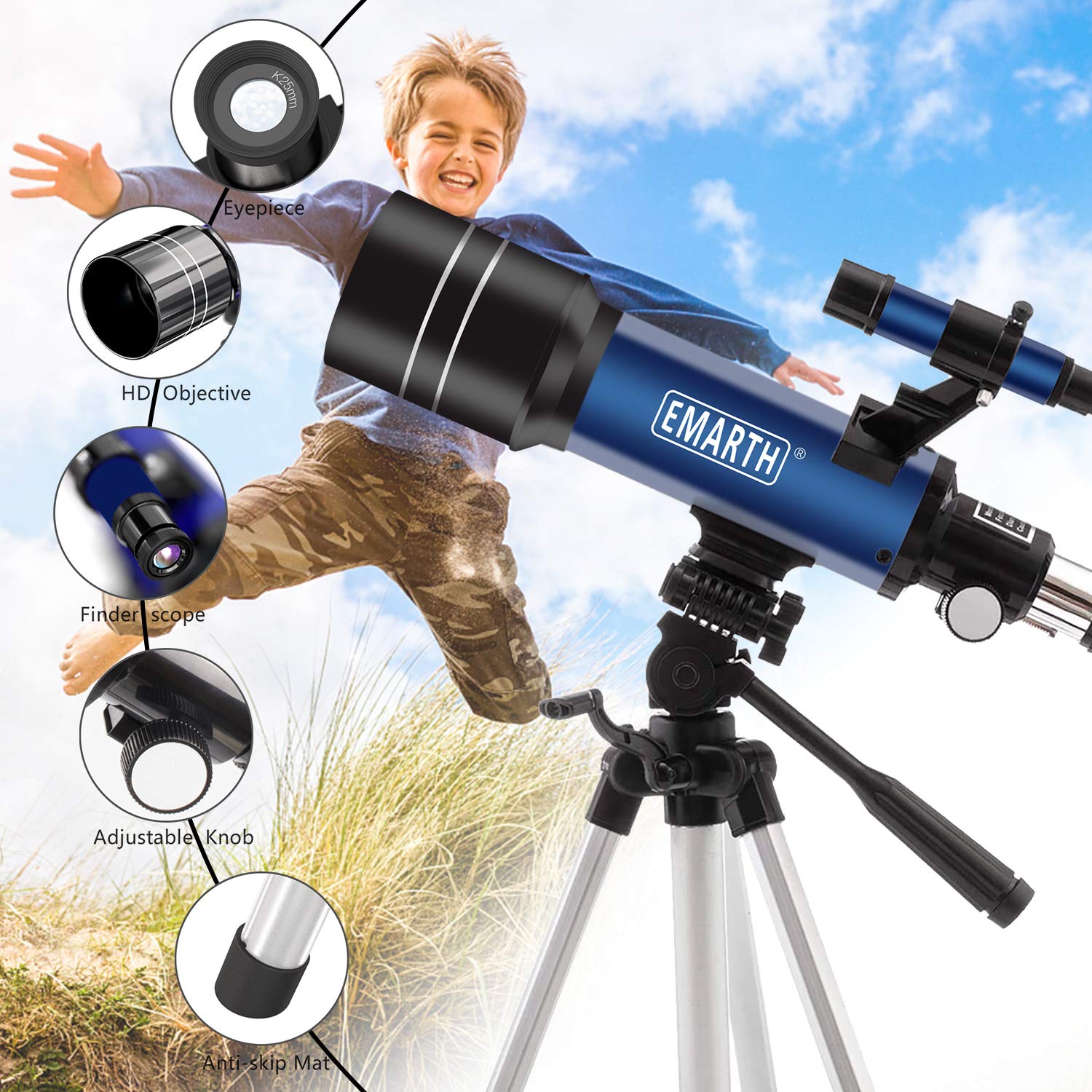 Telescope, 70MM Aperture Kids Telescope with 2 Eyepieces, 360MM Refractor Portable Telescope for Kids with Tripod & Finder Scope, STEM Toys Astronomy Gifts for Children blue