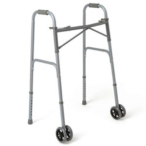 medline heavy duty bariatric extra wide folding walker wtih 5" wheels, supports up to 600 lbs, comfort foam hand grips