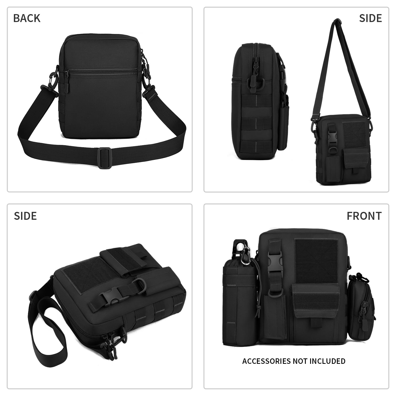 Wowelife Classic Black Shoulder bag Small Canvas Messenger Bag Men Small Tactical Bag Crossbody Casual Pack Travel Carry Bag Lightweight Easy to Carry