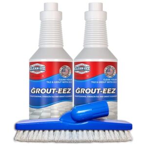 clean-eez grout cleaner 2 pack with free stand-up brush - stain remover heavy-duty scrubber - bathroom shower ceramic porcelain - easy control flip top cap - 32 oz.