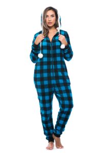 6290-trq-m just love adult onesie / pajamas, turquoise buffalo plaid, medium