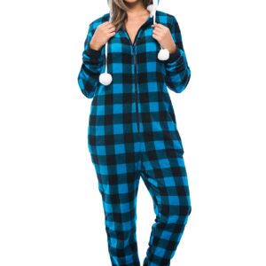 6290-TRQ-M Just Love Adult Onesie / Pajamas, Turquoise Buffalo Plaid, Medium