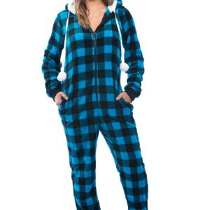 6290-TRQ-M Just Love Adult Onesie / Pajamas, Turquoise Buffalo Plaid, Medium