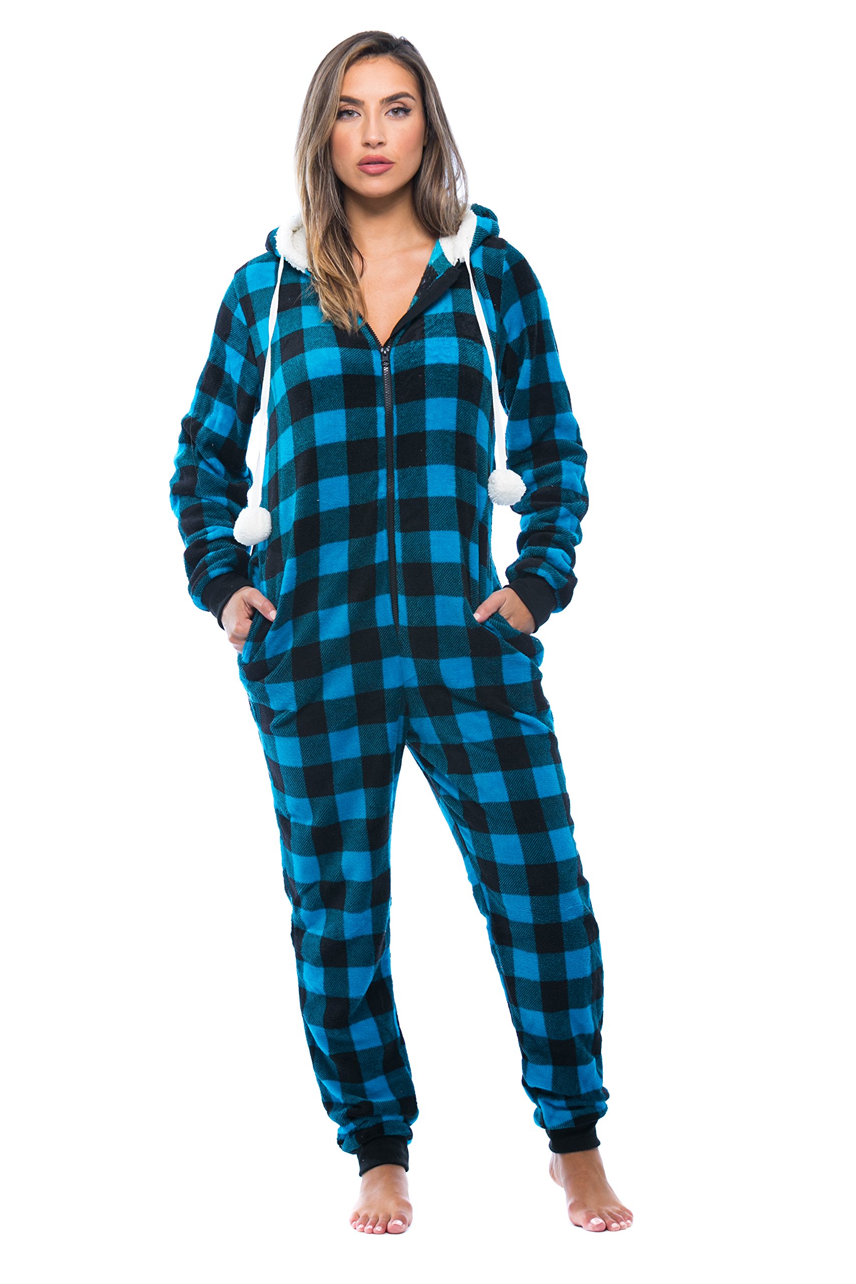 6290-TRQ-M Just Love Adult Onesie / Pajamas, Turquoise Buffalo Plaid, Medium