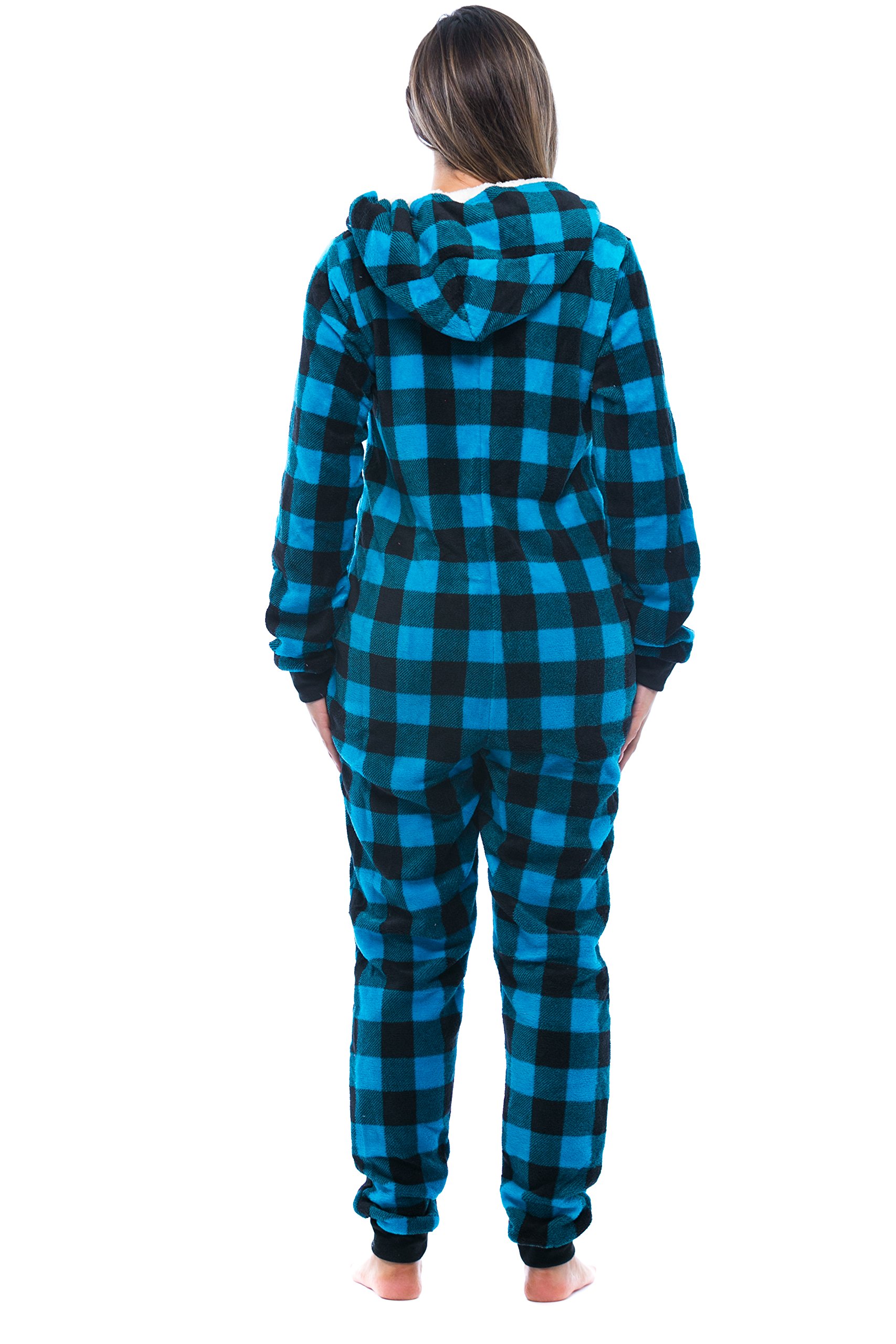 6290-TRQ-M Just Love Adult Onesie / Pajamas, Turquoise Buffalo Plaid, Medium