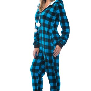 6290-TRQ-M Just Love Adult Onesie / Pajamas, Turquoise Buffalo Plaid, Medium