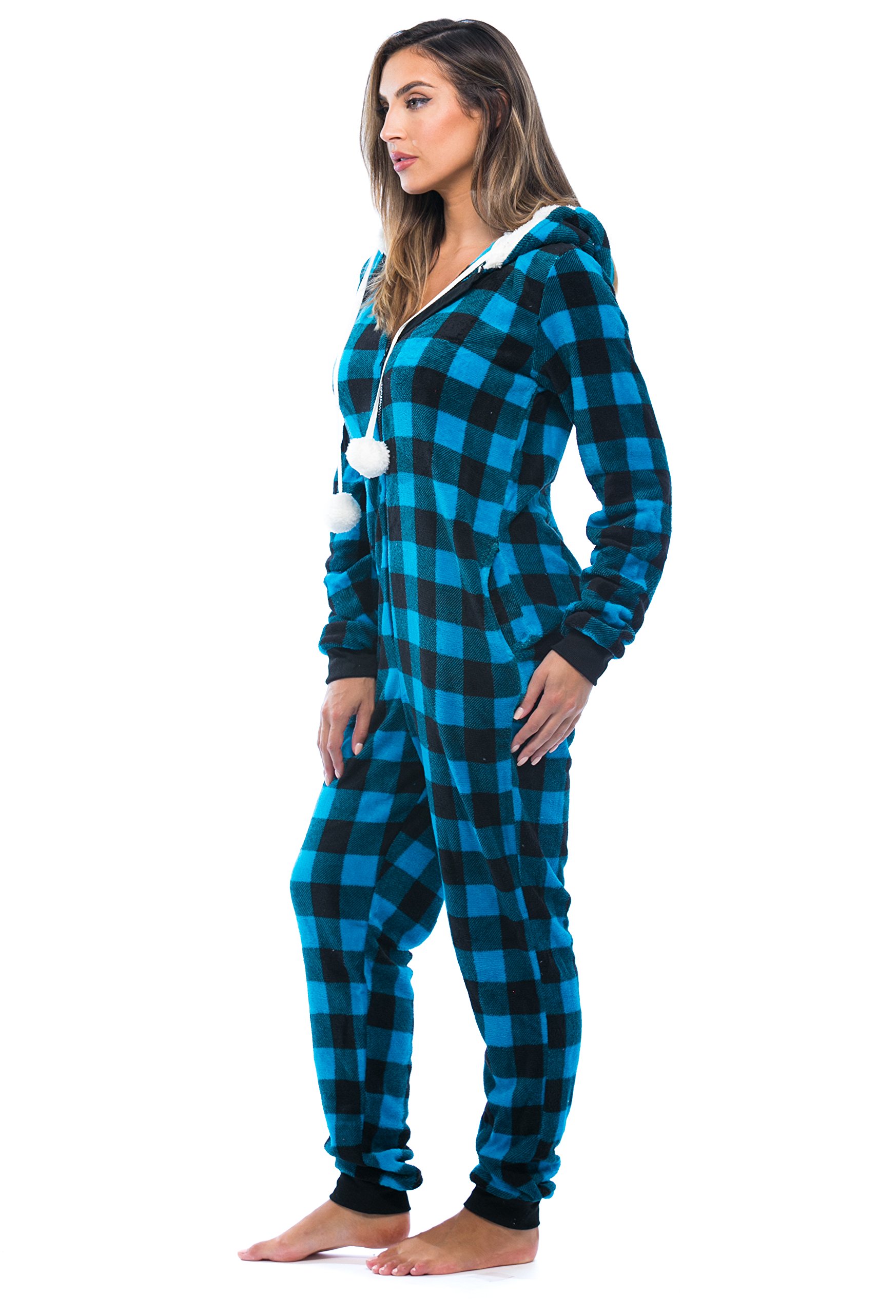 6290-TRQ-M Just Love Adult Onesie / Pajamas, Turquoise Buffalo Plaid, Medium