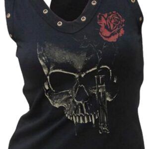 Fensajomon Skull Shirts for Women Tank Tops Sleeveless Workout Summer Printed Loose Running T-Shirt S