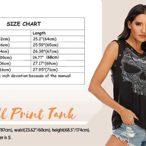 Fensajomon Skull Shirts for Women Tank Tops Sleeveless Workout Summer Printed Loose Running T-Shirt S