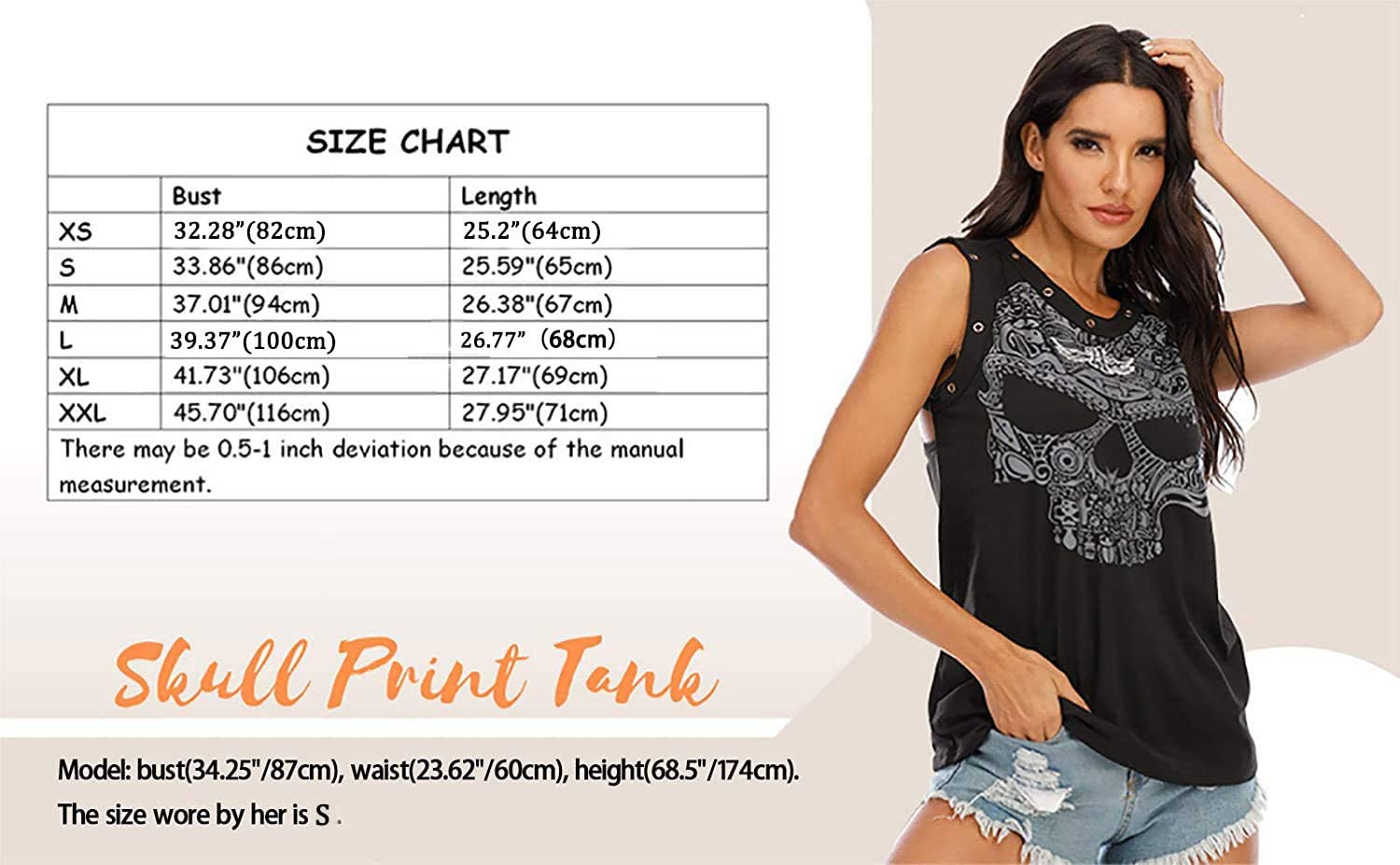 Fensajomon Skull Shirts for Women Tank Tops Sleeveless Workout Summer Printed Loose Running T-Shirt S