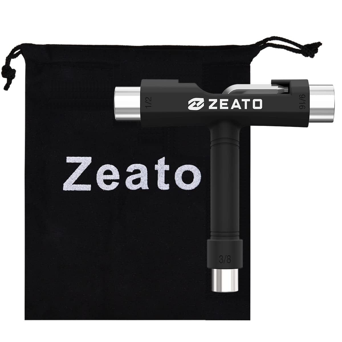 Zeato All-in-One Skate Tools Multi-Function Portable Skateboard T Tool Accessory with T-Type Allen Key and L-Type Phillips Head Wrench Screwdriver - Black