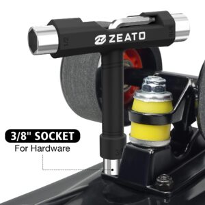 Zeato All-in-One Skate Tools Multi-Function Portable Skateboard T Tool Accessory with T-Type Allen Key and L-Type Phillips Head Wrench Screwdriver - Black