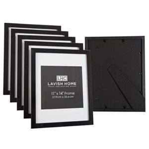 set of 6 picture frames - 11x14 photo frame set with stand and hooks for gallery wall or family portrait - picture wall decor by lavish home (black)