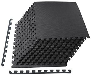 signature fitness puzzle exercise mat with eva foam interlocking tiles for mma, exercise, gymnastics and home gym protective flooring, 1/2" thick, 48 square feet, black