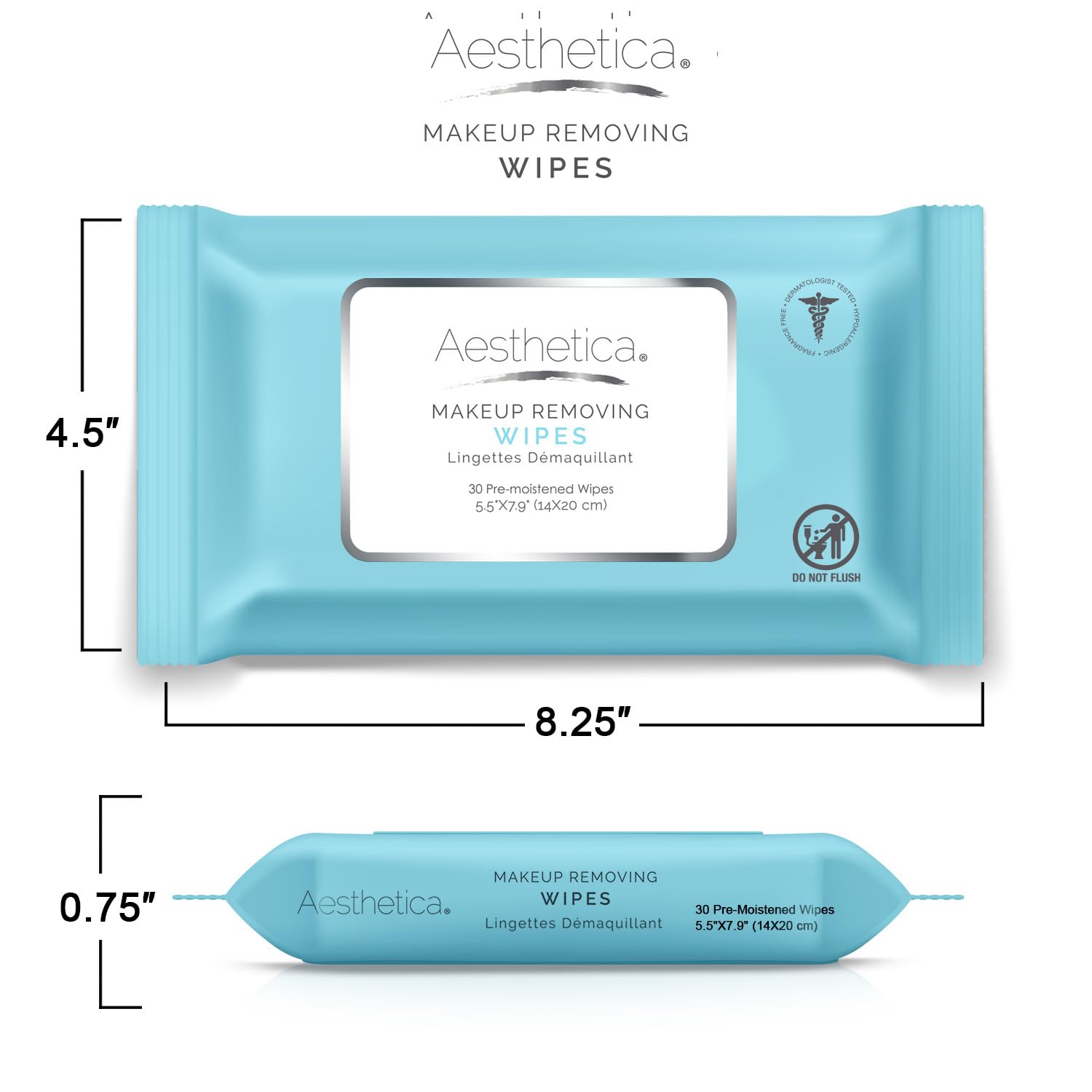 Aesthetica Makeup Removing Wipes - Face & Eye Makeup Remover Wipes - 6 Pack Bulk (180 Wipes Total) Hypoallergenic & Dermatologist Tested - Oil & Fragrance Free - Made in USA