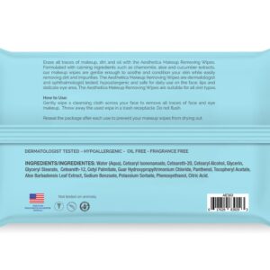 Aesthetica Makeup Removing Wipes - Face & Eye Makeup Remover Wipes - 6 Pack Bulk (180 Wipes Total) Hypoallergenic & Dermatologist Tested - Oil & Fragrance Free - Made in USA