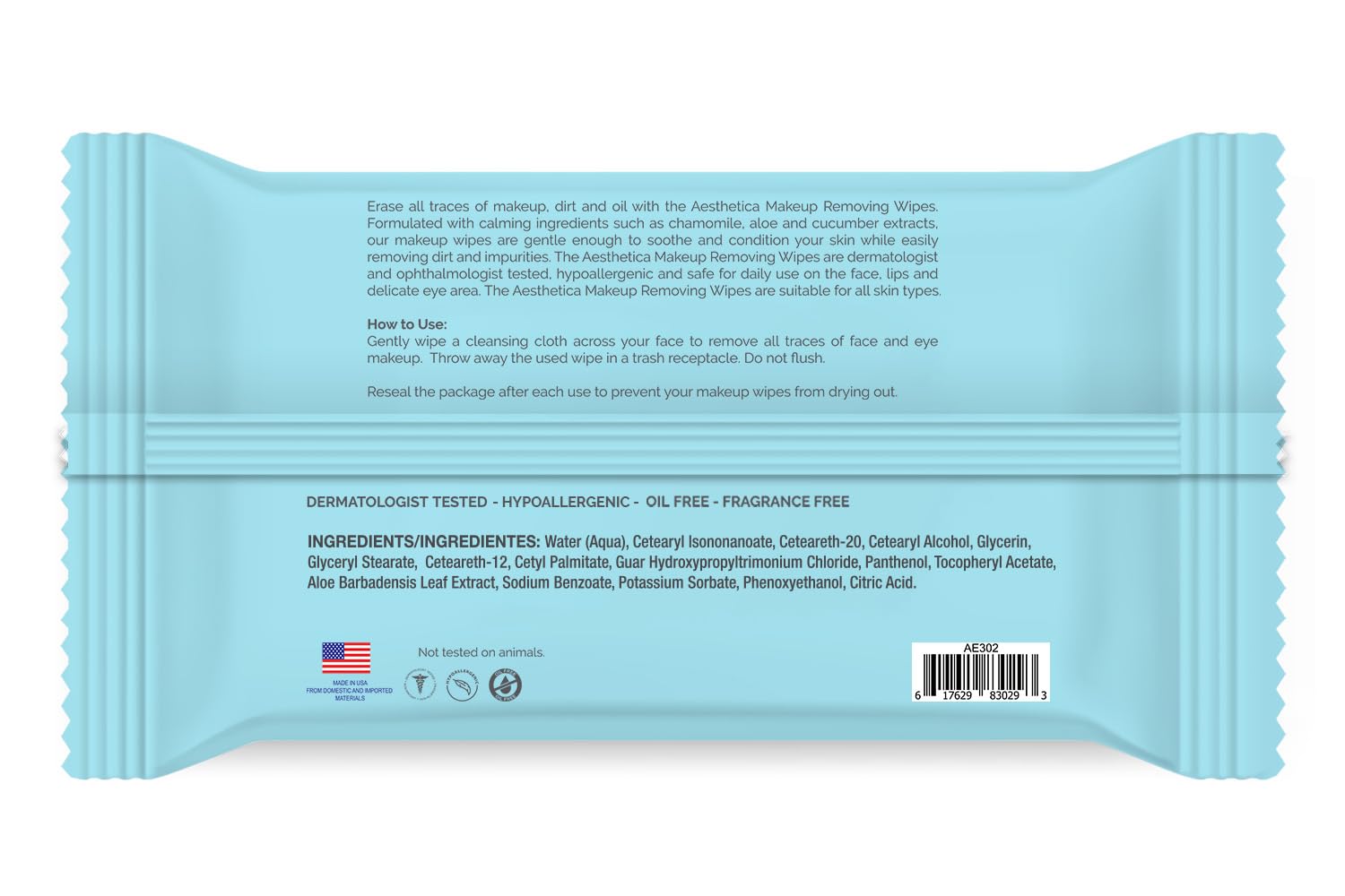 Aesthetica Makeup Removing Wipes - Face & Eye Makeup Remover Wipes - 6 Pack Bulk (180 Wipes Total) Hypoallergenic & Dermatologist Tested - Oil & Fragrance Free - Made in USA