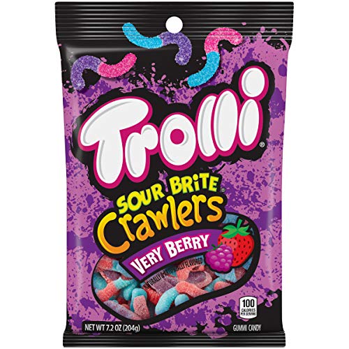 Trolli Sour Brite Crawlers, Candy, Very Berry, Sweet and Sour, Gummy Worms, Back to School Sweet Treat, 7.2 oz