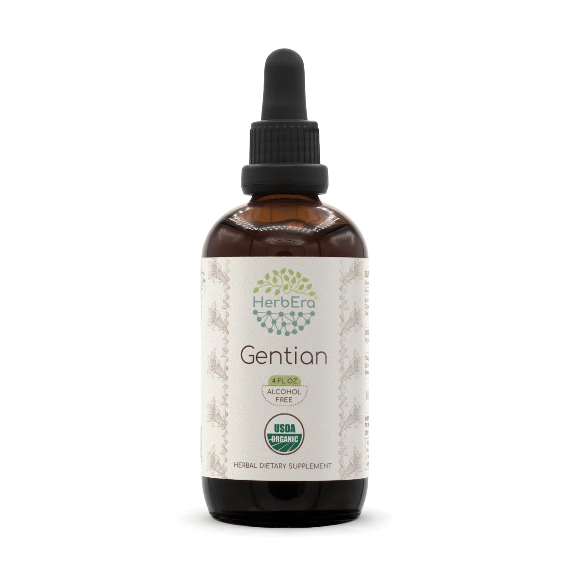 Gentian B120 Alcohol-Free Herbal Extract Tincture, Concentrated Liquid Drops Natural USDA Organic Gentian (Gentiana Lutea) Dried Root (4 fl oz)