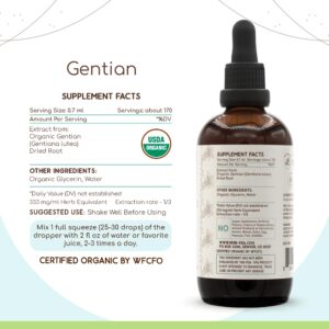 Gentian B120 Alcohol-Free Herbal Extract Tincture, Concentrated Liquid Drops Natural USDA Organic Gentian (Gentiana Lutea) Dried Root (4 fl oz)