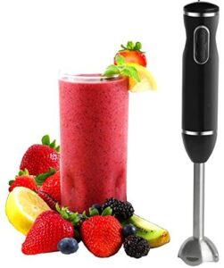 moss & stone hand blender with egg whisk, powerful 300-watt stick blender, hand mixer set stainless steel shaft & blades, black handheld blender with ergonomic handle (without chopper)