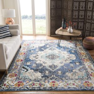 safavieh monaco collection area rug - 10' x 14', navy & light blue, boho chic medallion distressed design, non-shedding & easy care, ideal for high traffic areas in living room, bedroom (mnc243n)