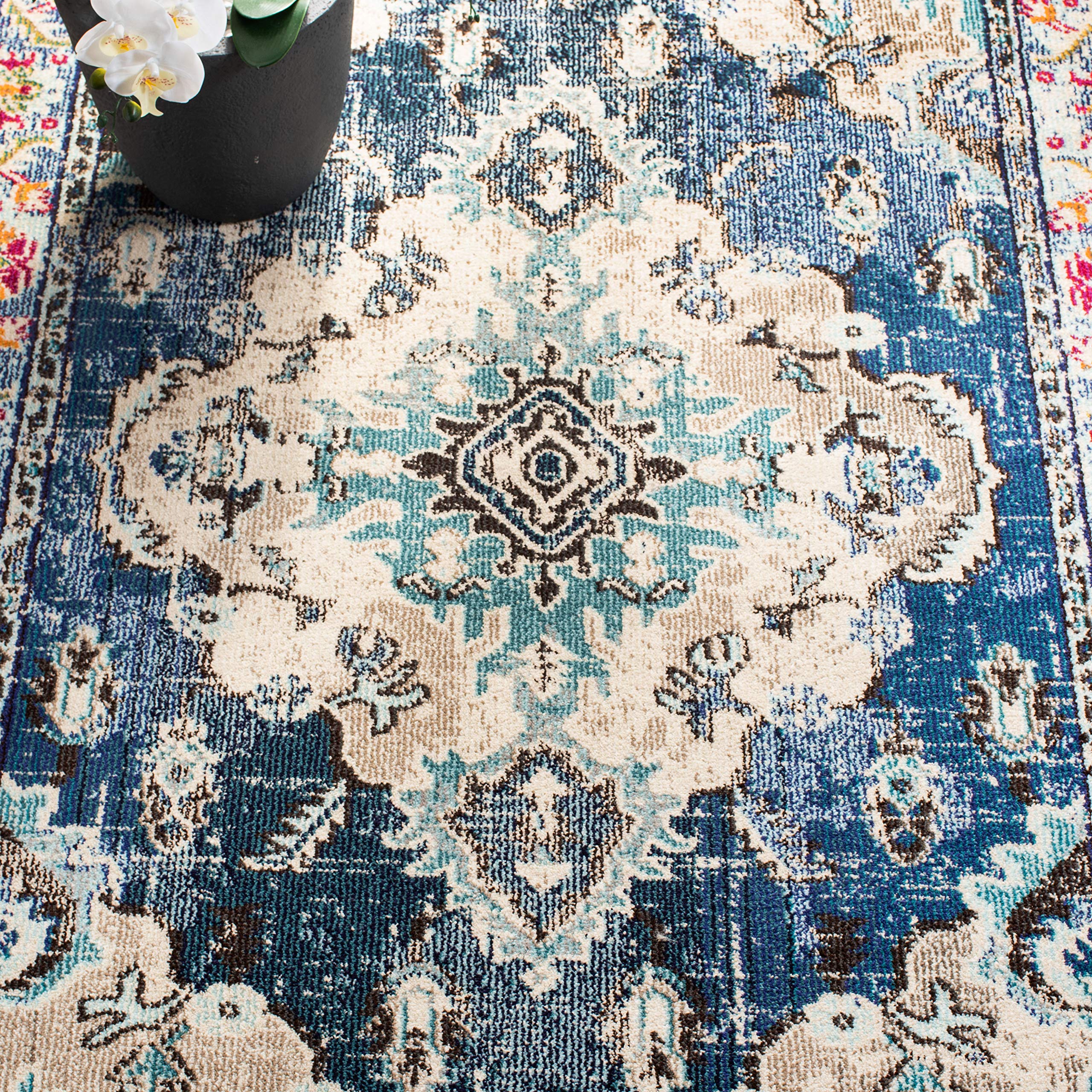 SAFAVIEH Monaco Collection Area Rug - 10' x 14', Navy & Light Blue, Boho Chic Medallion Distressed Design, Non-Shedding & Easy Care, Ideal for High Traffic Areas in Living Room, Bedroom (MNC243N)