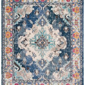 SAFAVIEH Monaco Collection Area Rug - 10' x 14', Navy & Light Blue, Boho Chic Medallion Distressed Design, Non-Shedding & Easy Care, Ideal for High Traffic Areas in Living Room, Bedroom (MNC243N)