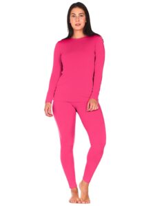 thermajane long johns thermal underwear for women fleece lined base layer pajama set cold weather (large, pink)