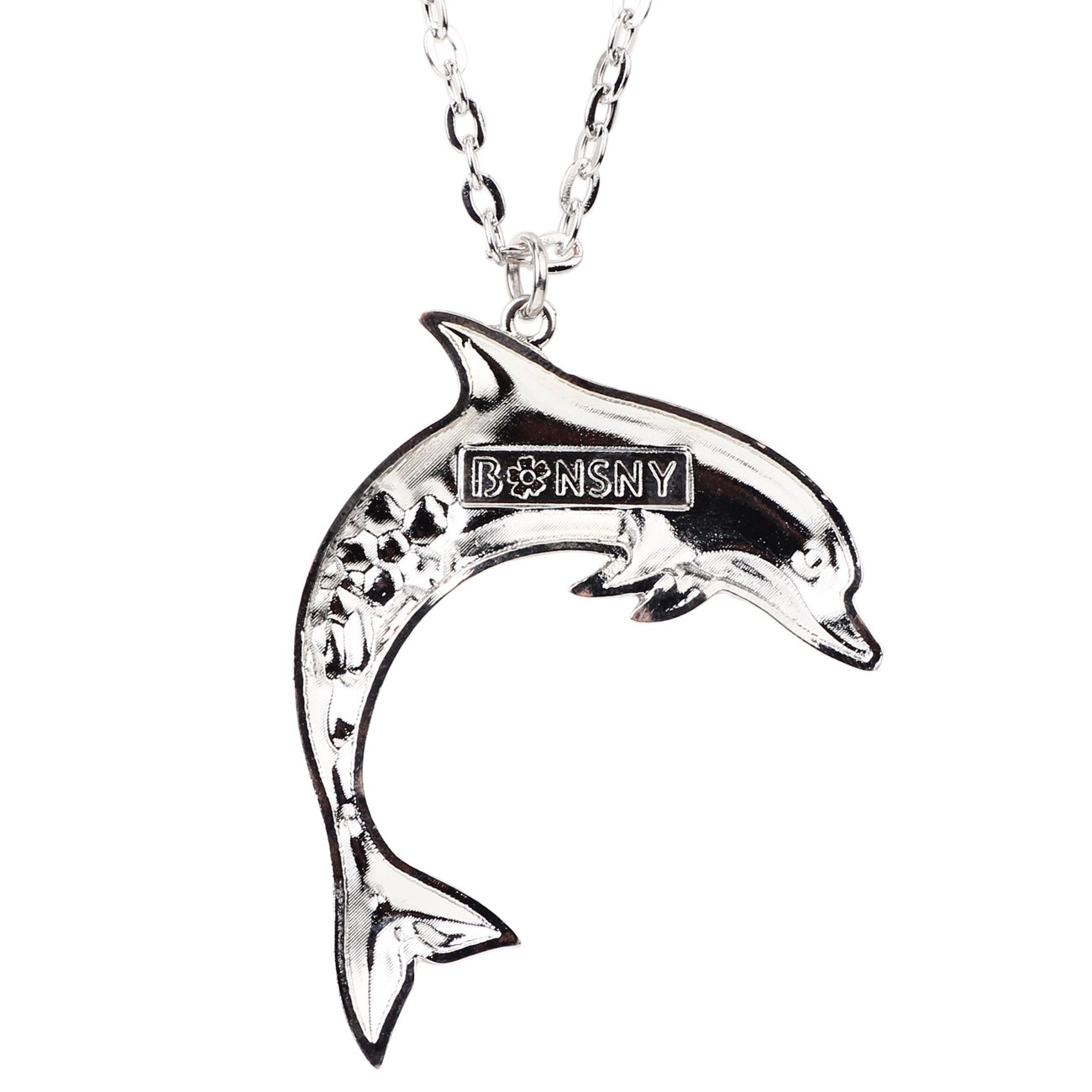 BONSNY Ocean Collection “BLUE” Statement Enamel Alloy Dolphin Necklace Pendant 18" (Multicolor)