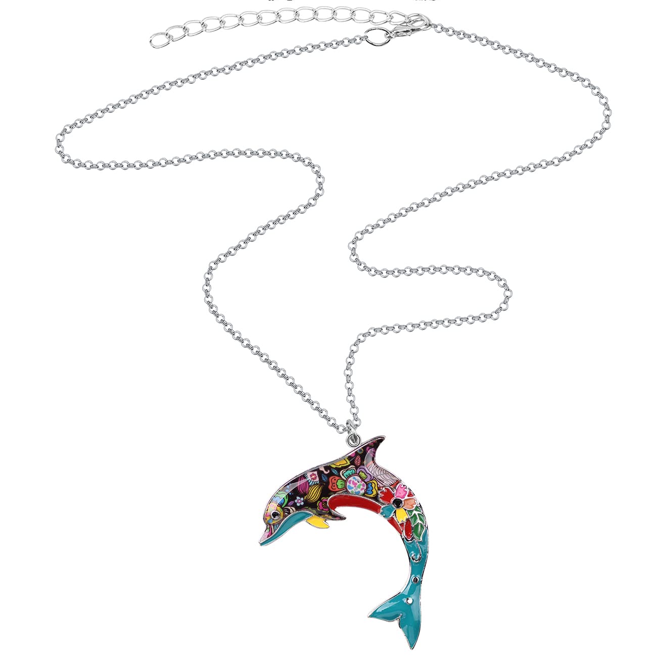 BONSNY Ocean Collection “BLUE” Statement Enamel Alloy Dolphin Necklace Pendant 18" (Multicolor)