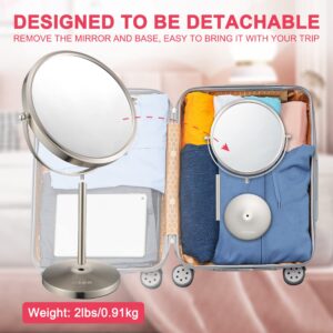 ALHAKIN Magnifying Makeup Mirror, 8-Inch Double Sided Vanity Tabletop Mirror with 10X Magnification, Nickel Finished