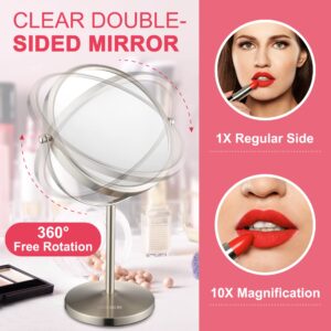 ALHAKIN Magnifying Makeup Mirror, 8-Inch Double Sided Vanity Tabletop Mirror with 10X Magnification, Nickel Finished