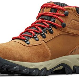 Columbia Men's Newton Ridge Plus II Suede Waterproof Hiking Boot, elk/Mountain red, 12