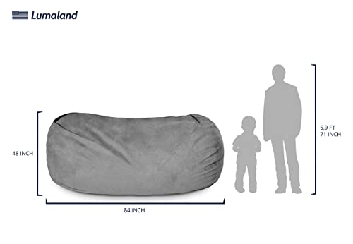 Lumaland Luxurious Giant 7ft Bean Bag Chair with Microsuede Cover - Ultra Soft, Foam Filling, Washable Jumbo Sofa for Kids, Teenagers, Adults Sack Dorm, Family Room Dark Grey