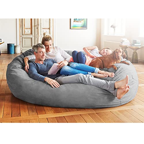 Lumaland Luxurious Giant 7ft Bean Bag Chair with Microsuede Cover - Ultra Soft, Foam Filling, Washable Jumbo Sofa for Kids, Teenagers, Adults Sack Dorm, Family Room Dark Grey